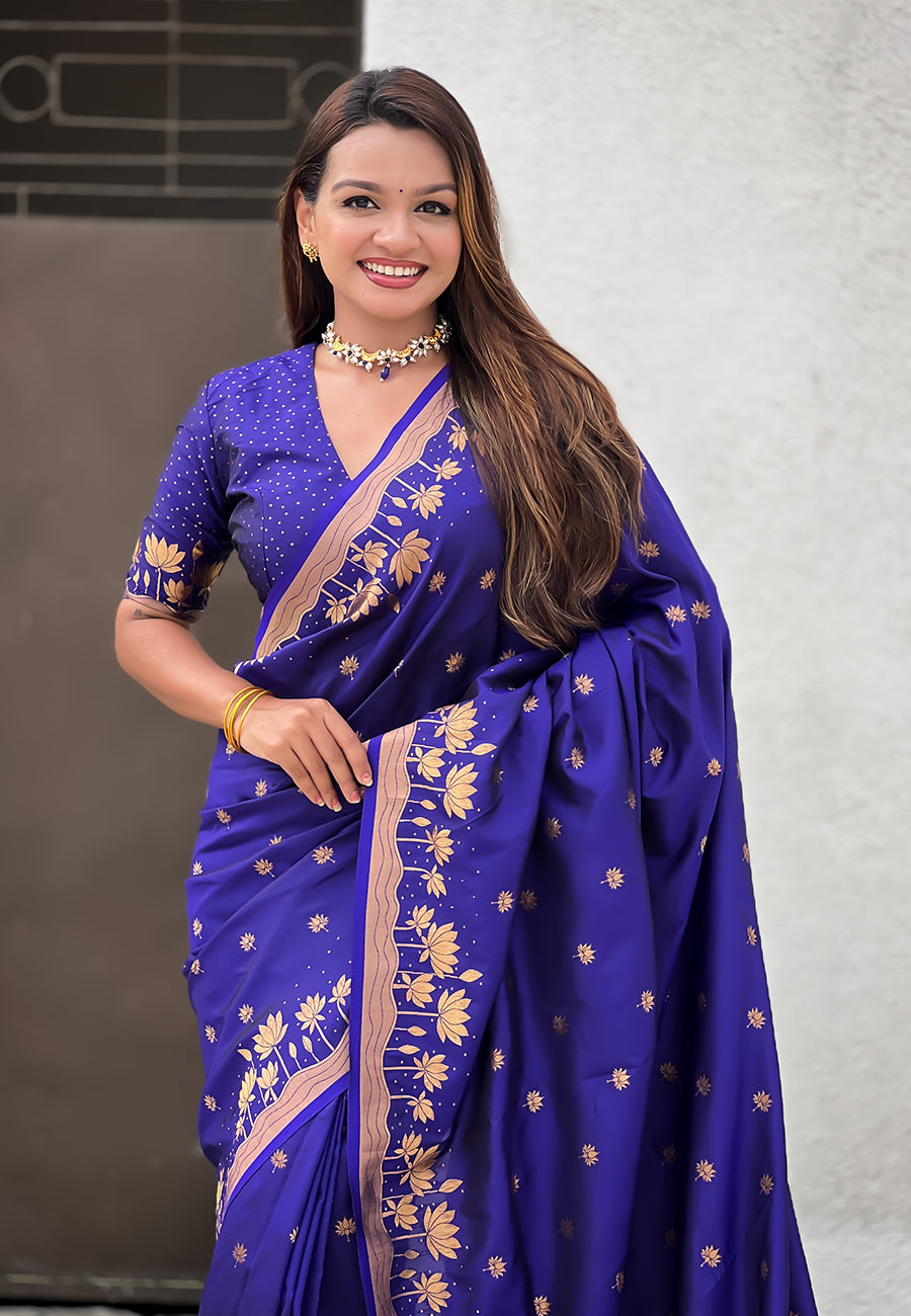 Violet Zari Woven Pichwai Silk Saree – Elite Weaves