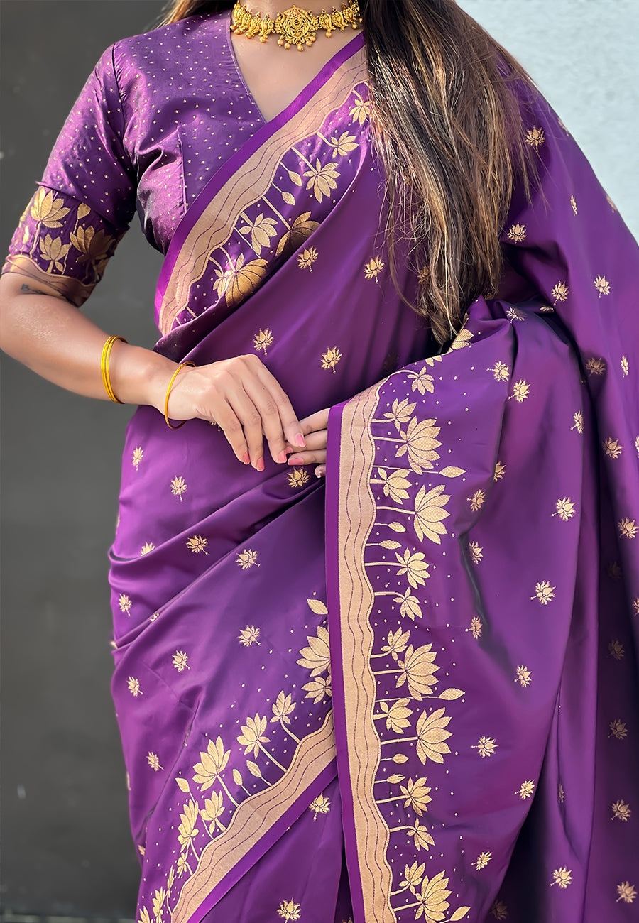 Wine Zari Woven Pichwai Silk Saree – Elite Weaves