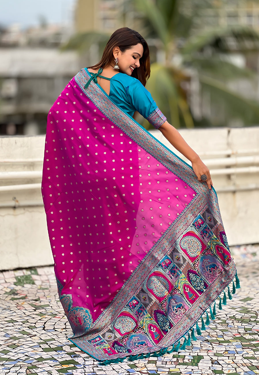 Magenta Pashmina Darbari Silk Zari Woven Saree – Elite Weaves