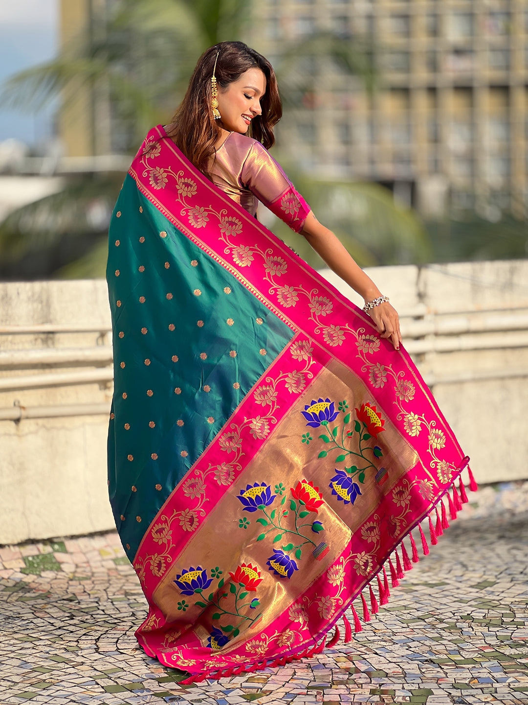 Green Soft Silk Lotus Paithani Saree – Elite Weaves