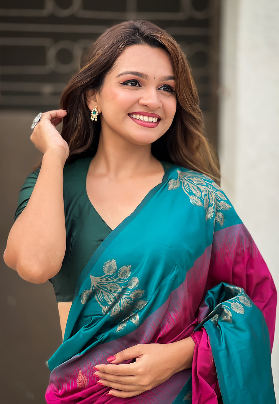 Pink Soft Silk Floral Border Contrast Zari Woven Saree – Elite Weaves